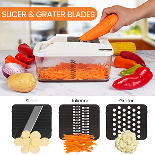 RüK Vegetable Chopper, Extra Large Pro Food Chopper, Multi 10-in-1 Onion Chopper Vegetable Cutter, 6 Blades, 4 Vegetable Spiralizers for Salad Potato Carrot with 2.6-Quart Container & E-Recipes