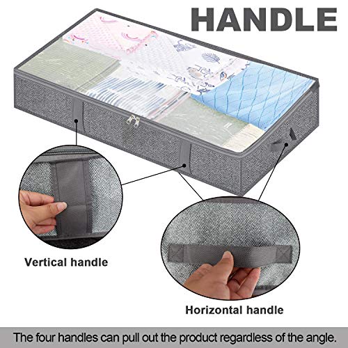 Under the Bed Storage Bags Container,Foldable Large Capacity Underbed Bins Organizer with 4 Strong Handles,2 Sturdy Zippers and Clear Window for Blanket Comforter Clothing Bedding