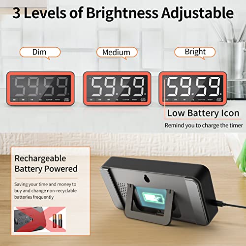 VOCOO Digital Kitchen Timer with 7.8” Extra Large Display, Magnetic LED Timer with 3 Brightness, 4 Alarms and 3 Volume Levels, Battery Powered Countdown Count Up Timer for Cooking, Classroom, Home Gym