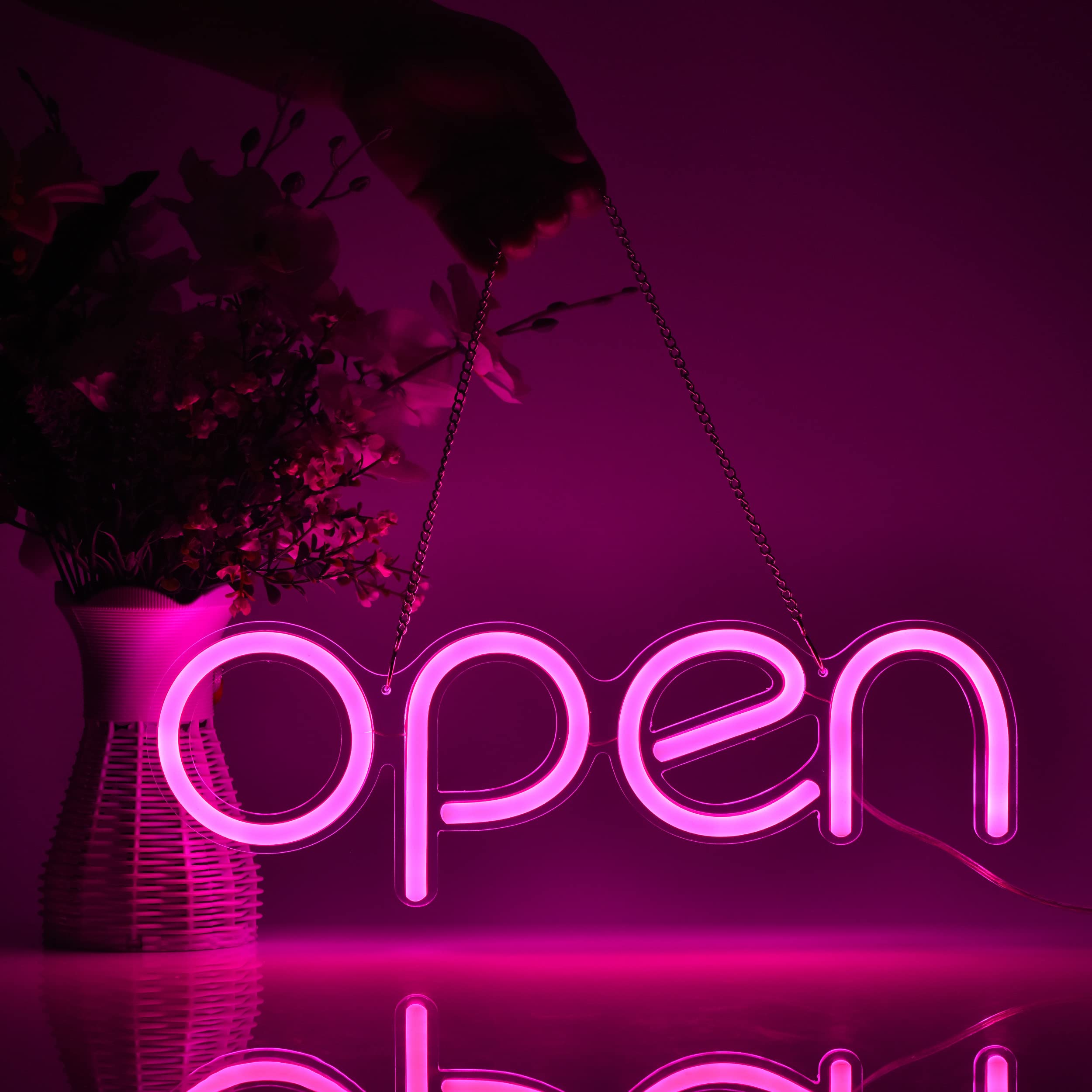 LED Open Sign,16x6 inch Open Signs for Business with Open Close Sign(Pink)