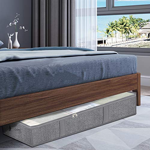 Under the Bed Storage Bags Container,Foldable Large Capacity Underbed Bins Organizer with 4 Strong Handles,2 Sturdy Zippers and Clear Window for Blanket Comforter Clothing Bedding
