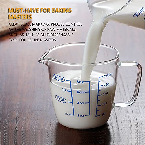 250ML/8 oz heat-resistant glass measuring cup with scale for laboratory, children's milk making, kitchen baking, etc.