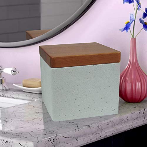 nu steel Concete Bathroom Q-tip Holder & Jar in Real Cement and Wood for Bathrooms & Vanity Spaces
