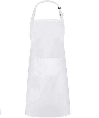 Hyzrz Chef Apron Hat Set, Chef Hat and Kitchen Apron Adult Adjustable Apron with Butcher Hat Baker Costume Kitchen Pocket Apron for Men and Women Father's Gift (White)