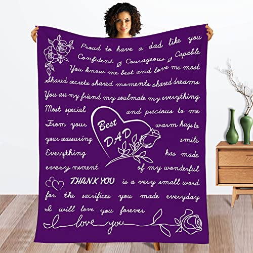 Personalized Flannel Blanket Bed Throw to Dad/Father Gift/Present for Father’s Day Birthday Thanksgiving Day Christmas Healing Thoughts Throws Emotion Transmission with Gift Bag and Wish Card