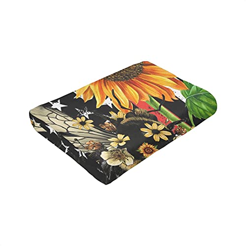 Sunflower Blanket,American Flag Throw Blanket,Bee Honey Ultra Soft Microplush Bed Blanket Sunflower Gifts for Women