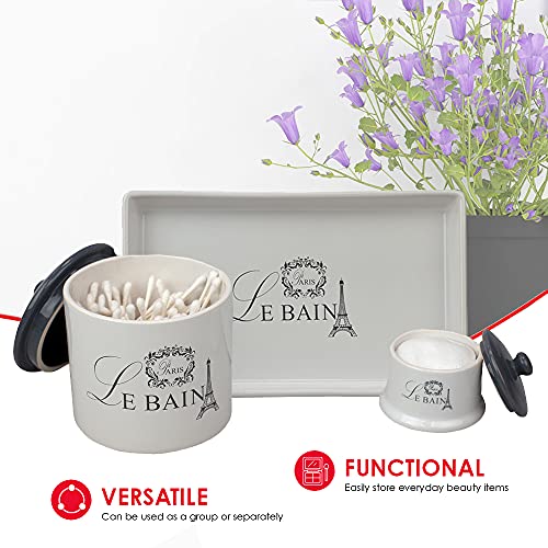Home Basics, White Le Bain Paris 2 Piece Canister Set with Coordinating Ceramic Vanity Tray