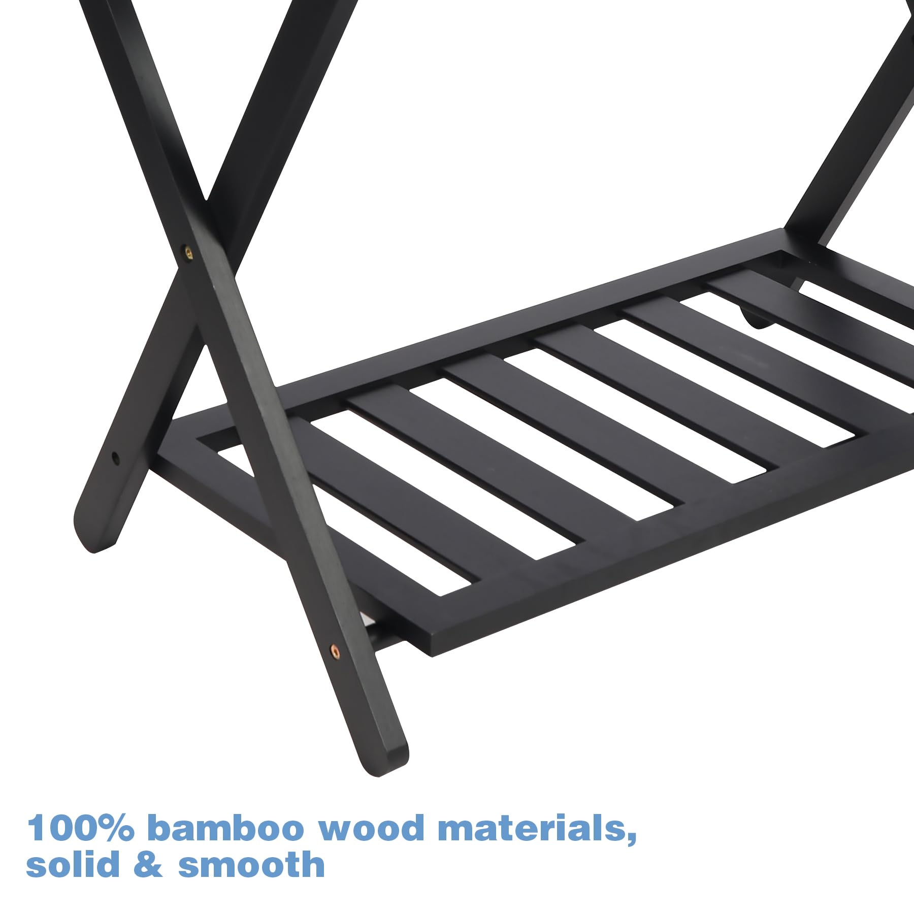 ALAPUR Folding Luggage Rack for Guest Room,Bamboo Suitcase Stand Holder with Shelf for Home Hotel Bedroom,Black