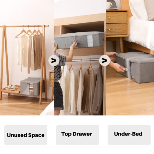 CANFOD Under Bed Storage 2 Pack, Under Bed Storage Containers, Blanket Storage Thick Panel, Underbed Storage Clear Window, Stackable Clothes Storage Bins (L(17.7x13.7x9.8in)for 20-25 T shirts, Light grey)