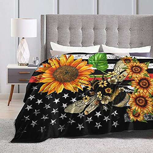 Sunflower Blanket,American Flag Throw Blanket,Bee Honey Ultra Soft Microplush Bed Blanket Sunflower Gifts for Women