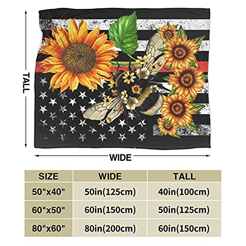 Sunflower Blanket,American Flag Throw Blanket,Bee Honey Ultra Soft Microplush Bed Blanket Sunflower Gifts for Women