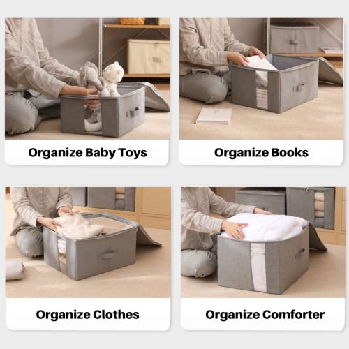 CANFOD Under Bed Storage 2 Pack, Under Bed Storage Containers, Blanket Storage Thick Panel, Underbed Storage Clear Window, Stackable Clothes Storage Bins (L(17.7x13.7x9.8in)for 20-25 T shirts, Light grey)
