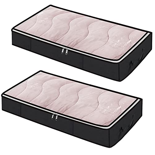 65L Toy storage organizer clothes storage container closet organizer storage bags for clothes under bed storage bin organizer for closet ,shelves, basement，Foldable Clothing Storage Organizer with Reinforced Handle & Zippers （2 pack, Black)