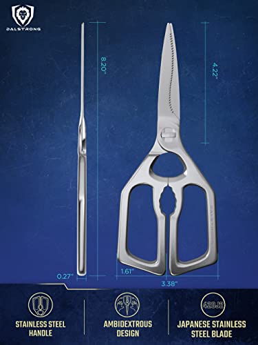 Dalstrong Professional Kitchen Scissors - 420J2 Japanese Stainless Steel - Ambidextrous Kitchen Shears - Detachable - Heavy Duty Sharp Blade - Vegetable, Meat, Pizza Scissors - Food Stain Resistant