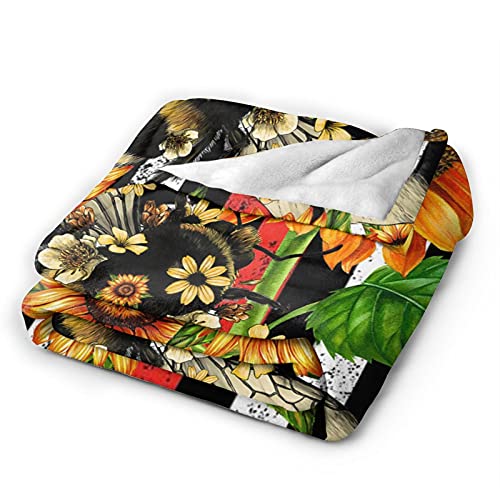 Sunflower Blanket,American Flag Throw Blanket,Bee Honey Ultra Soft Microplush Bed Blanket Sunflower Gifts for Women