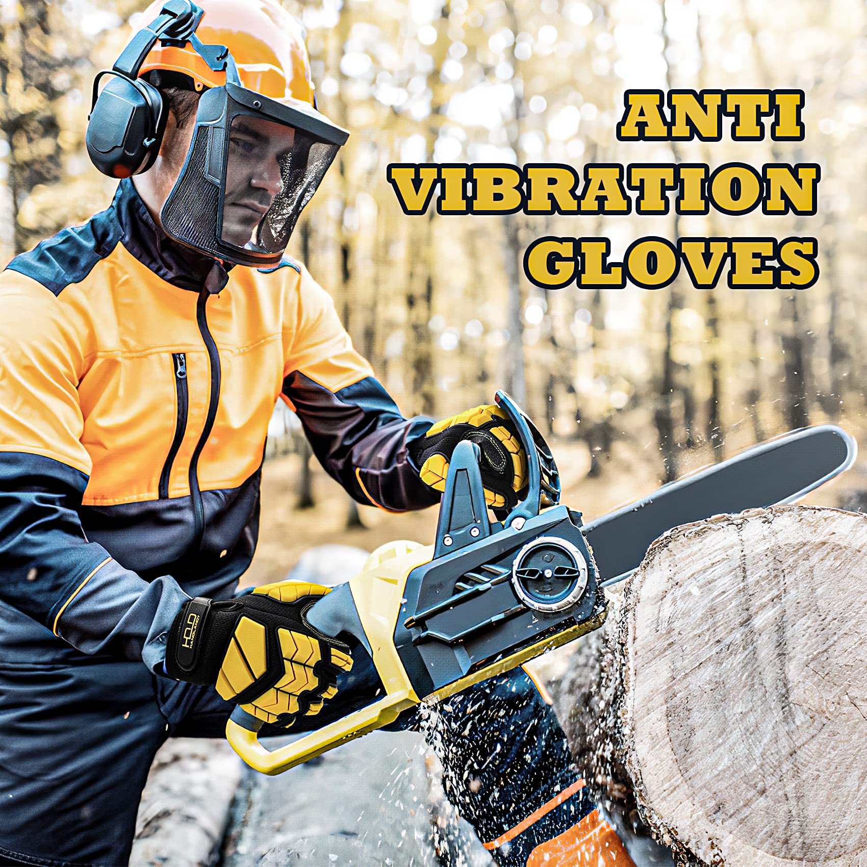 Anti Vibration Work Gloves Men,TPR Impact Protection Gloves,SBR Fingers & Palm Padded Safety Impact Reducing Mechanic Gloves (Medium, Yellow)
