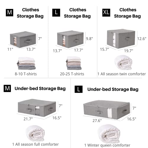 CANFOD Under Bed Storage 2 Pack, Under Bed Storage Containers, Blanket Storage Thick Panel, Underbed Storage Clear Window, Stackable Clothes Storage Bins (L(17.7x13.7x9.8in)for 20-25 T shirts, Light grey)