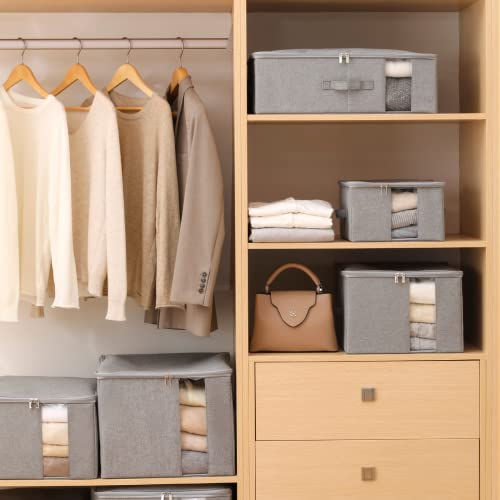 CANFOD Under Bed Storage 2 Pack, Under Bed Storage Containers, Blanket Storage Thick Panel, Underbed Storage Clear Window, Stackable Clothes Storage Bins (L(17.7x13.7x9.8in)for 20-25 T shirts, Light grey)