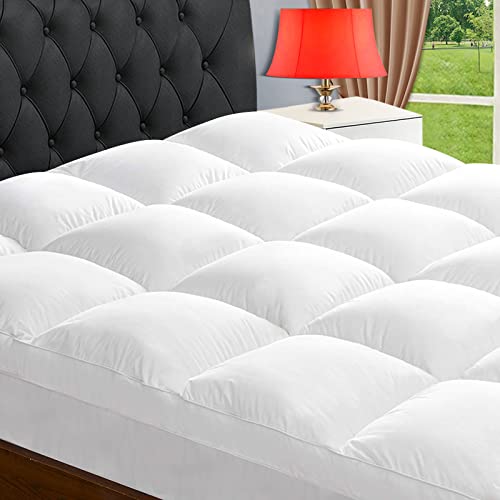 TEXARTIST Queen Mattress Topper for Back Pain, Extra Thick Mattress Pad Cover, Plush Soft Pillowtop Bed Topper with Elastic Deep Pocket, Overfilled Down Alternative Filling