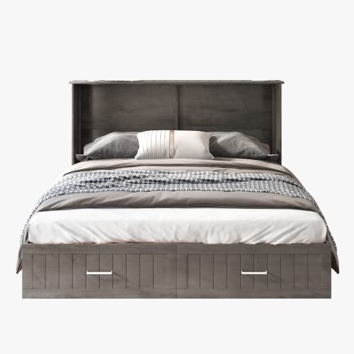 CECER Murphy Bed Cabinet with Memory Foam Mattress, Cube Cabinet Bed Chest with Build-in USB Charging Station and Storage Drawer for Living Room/Apartment/Easy Assembly - Gray