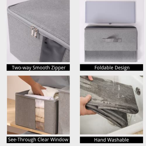 CANFOD Under Bed Storage 2 Pack, Under Bed Storage Containers, Blanket Storage Thick Panel, Underbed Storage Clear Window, Stackable Clothes Storage Bins (L(17.7x13.7x9.8in)for 20-25 T shirts, Light grey)