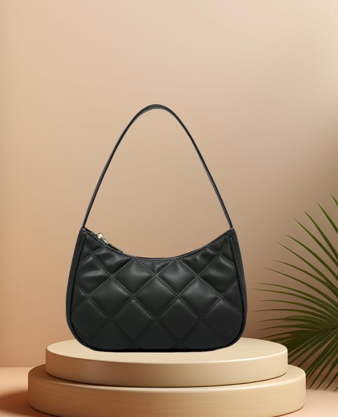 CYHTWSDJ Shoulder Bags for Women, Cute Hobo Tote Handbag Mini Clutch Purse with Zipper Closure (Black LG)