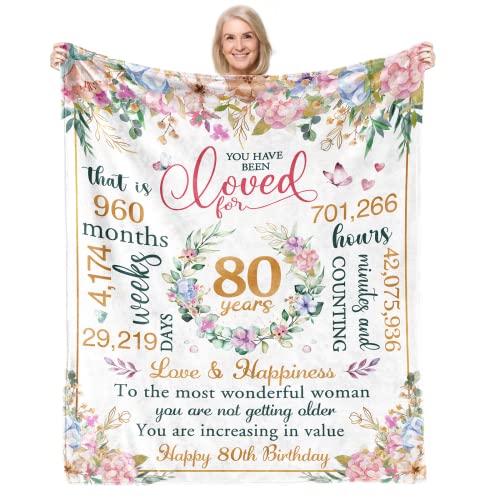 80th Birthday Decorations for Women,80th Birthday Gifts for Women,Best 80th Birthday Gifts,Happy 80th Birthday Decorations for Her,Wife,Sister,Friend,Soft Throw Blanket 50" X 60"