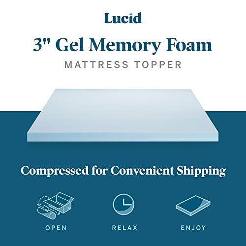 Lucid 3 Inch Mattress Topper Queen - Gel Infused Memory Foam โ Memory Foam Mattress Topper Queen โ Ventilated Design โ CertiPur Certified