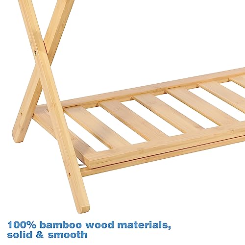 ALAPUR Bamboo Luggage Rack for Guest Room, Folding Luggage Holder with Storage Shelf , Suitcase Stand for Bedroom,Guest Room,Hotel