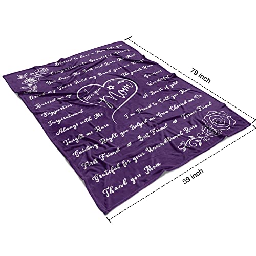 Mom Blankets Flannel Throw for Women Anniversary Birthday Gift Portable from Daughter Son Printed Warm Soft Couch Sofa Decor Purple 60"x80"