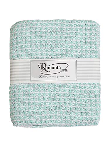 Farmhouse Throws Blanket in Two Tone Honeycomb,Picnic,Camping, Beach,Throws for Couch,Everyday Use, Cotton Throw Blanket with Super Soft and Excellent Handfeel 50 x 60 -Aqua White