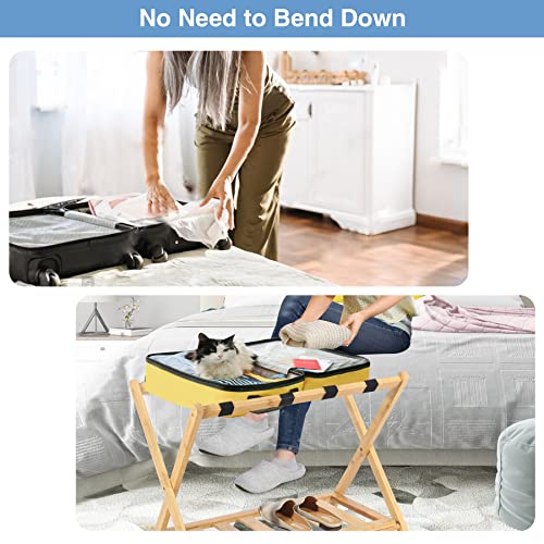 ALAPUR Bamboo Luggage Rack for Guest Room, Folding Luggage Holder with Storage Shelf , Suitcase Stand for Bedroom,Guest Room,Hotel