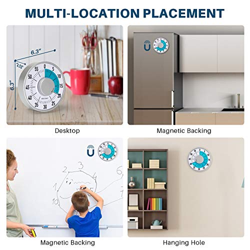 Secura 60-Minute Visual Timer 6-Inch Mechanical Countdown Timers for Teaching, Meeting, Cooking, Working - Timer for Kids with Magnetic Backing, Foldable Legs, Hanging Hole (Blue)