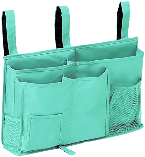 FUNYU Bedside Storage Caddy, Hanging Storage Organizer Bag with 8 Pockets for Bunk Dorm Rooms, Hospital Bed Rails, Baby Bed, Camp (Green)