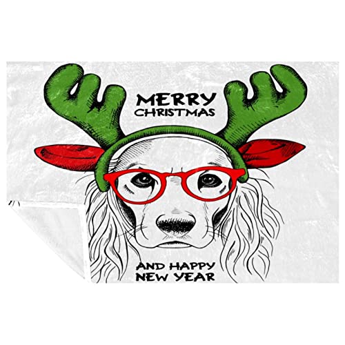 Yorkie Puppy with Santa Antler and Red Glasses Prints Soft Warm Cozy Blanket Throw for Bed Couch Sofa Picnic Camping Beach, 150Ć100cm