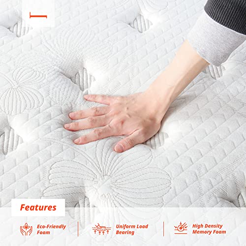 PrimaSleep 10 inch Hybrid Comfort Tight Top Spring Mattress Queen Size Dark Blue Piping,Cool I Gel Memory Foam, CertiPUR US Certified, Compressed Packing
