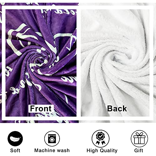 Mom Blankets Flannel Throw for Women Anniversary Birthday Gift Portable from Daughter Son Printed Warm Soft Couch Sofa Decor Purple 60"x80"