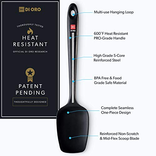 DI ORO Seamless Series Silicone Spoon Spatula - BPA Free Pro-Grade Non-Stick 600ºF Heat-Resistant Rubber Spoonula - Versatile Silicone Kitchen Scraper Utensil for Baking and Cooking (Black)