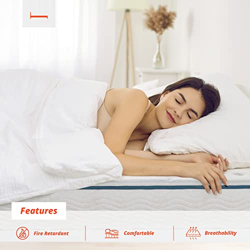 PrimaSleep 10 inch Hybrid Comfort Tight Top Spring Mattress Queen Size Dark Blue Piping,Cool I Gel Memory Foam, CertiPUR US Certified, Compressed Packing