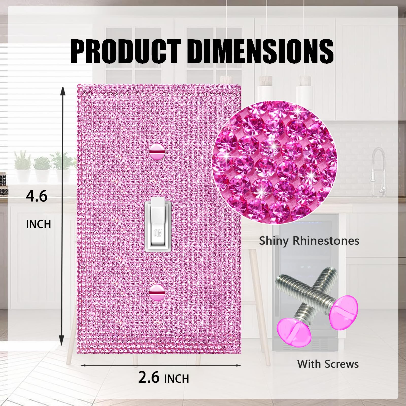 Gaocai 1 Pcs Shiny Silver Pink Rhinestone Wall Plate Cover 1 Gang Decorative Light Switch Cover Rhinestones Switch Covers