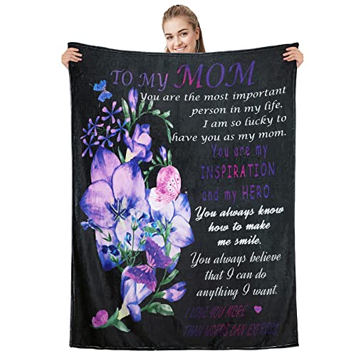Century Star 60" x 80" Blankets Gifts for Mom Mom Gifts for Birthday Gifts from Daughter Son Mothers Day Ever Christmas Presents Purple Flower