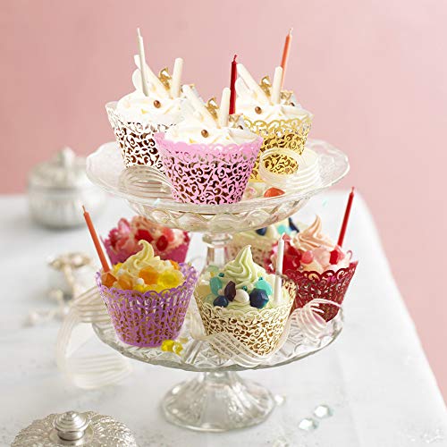 GOLF 100Pcs Cupcake Wrappers Artistic Bake Cake Paper Filigree Little Vine Lace Laser Cut Liner Baking Cup Wraps Muffin CaseTrays for Wedding Party Birthday Decoration (White)