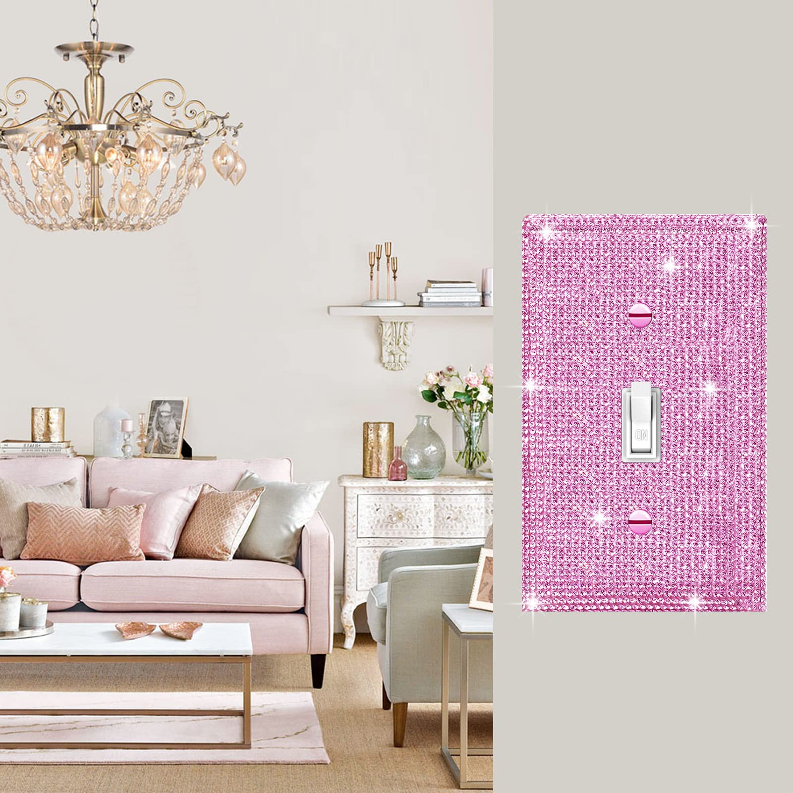 Gaocai 1 Pcs Shiny Silver Pink Rhinestone Wall Plate Cover 1 Gang Decorative Light Switch Cover Rhinestones Switch Covers