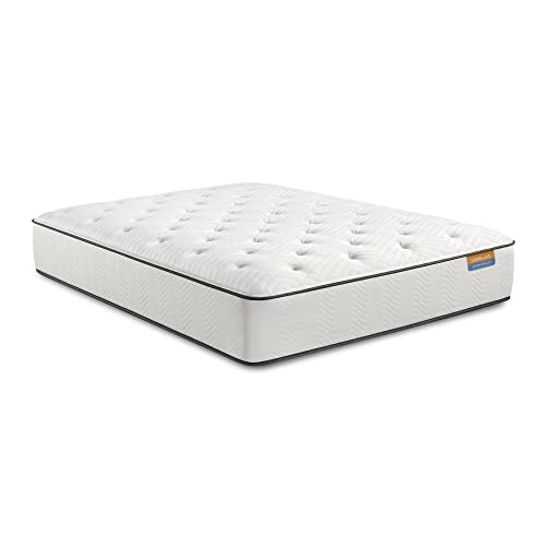 Simmons Dreamwell Collection, 11 Inch Alexandria Queen Size Traditional Mattress, Firm Feel, White, Memory Foam, Innerspring, Supportive, Cooling, CertiPUR-US Certified