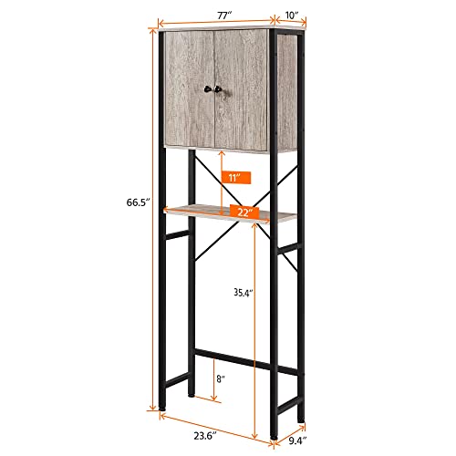 Yaheetech 2-Piece Bathroom Furniture Sets, Includes 3-Tier Over-The -Toilet Storage Organizer Rack Stand with Door, Rustic Floor Storage Cabinet with 2 Open Shelves for Bathroom, Gray