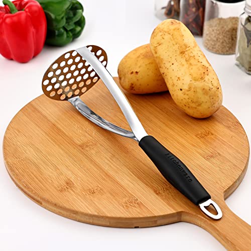 Joyoldelf Heavy Duty Stainless Steel Potato Masher, Professional Integrated Masher Kitchen Tool & Food Masher/ Potato Smasher with Silicone Handle, Perfect for Bean, Vegetable, Fruits, Avocado, Meat