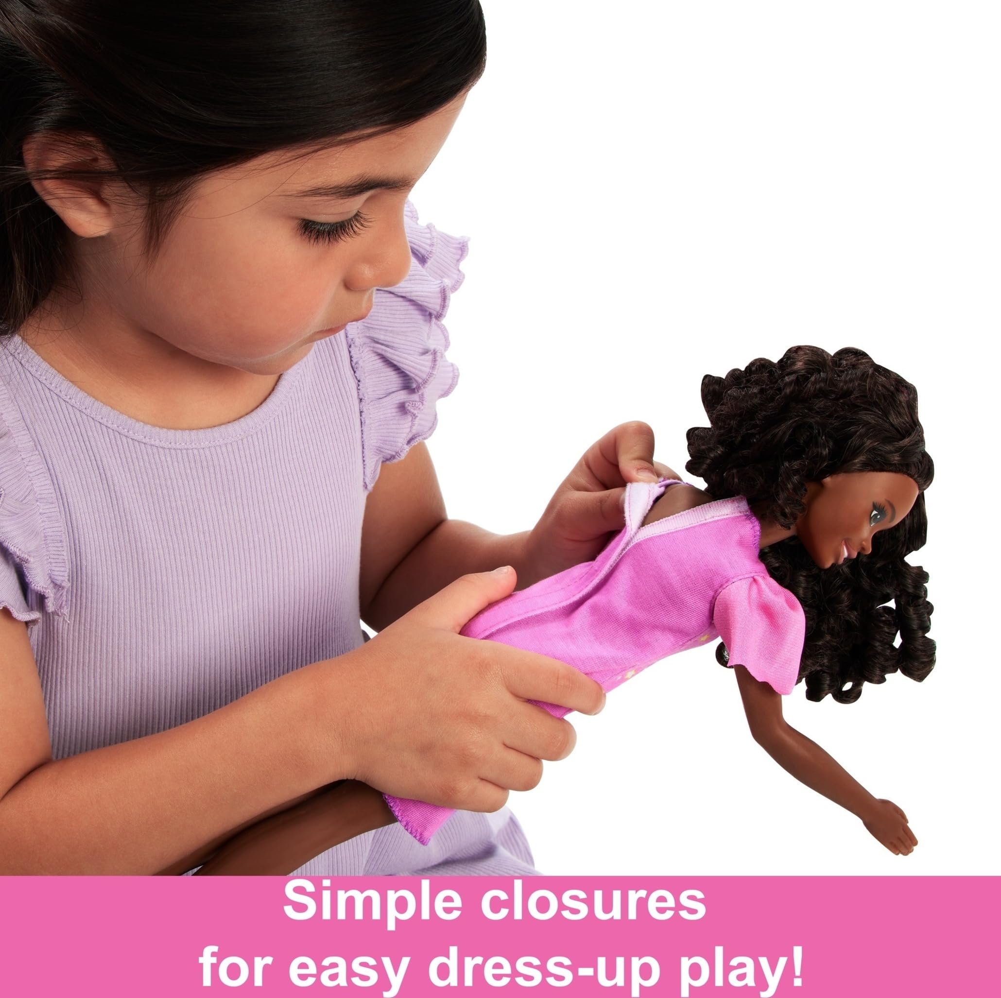 Barbie: My First Barbie Preschool Doll, "Brooklyn" with 13.5-inch Soft Posable Body, Deluxe Party & Bedtime Clothes & Accessories, Black Hair
