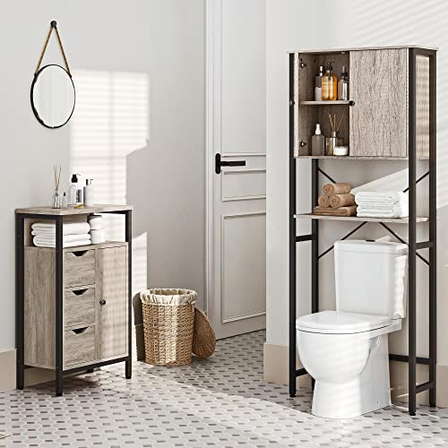 Yaheetech 2-Piece Bathroom Furniture Sets, Includes 3-Tier Over-The -Toilet Storage Organizer Rack Stand with Door, Rustic Floor Storage Cabinet with 2 Open Shelves for Bathroom, Gray