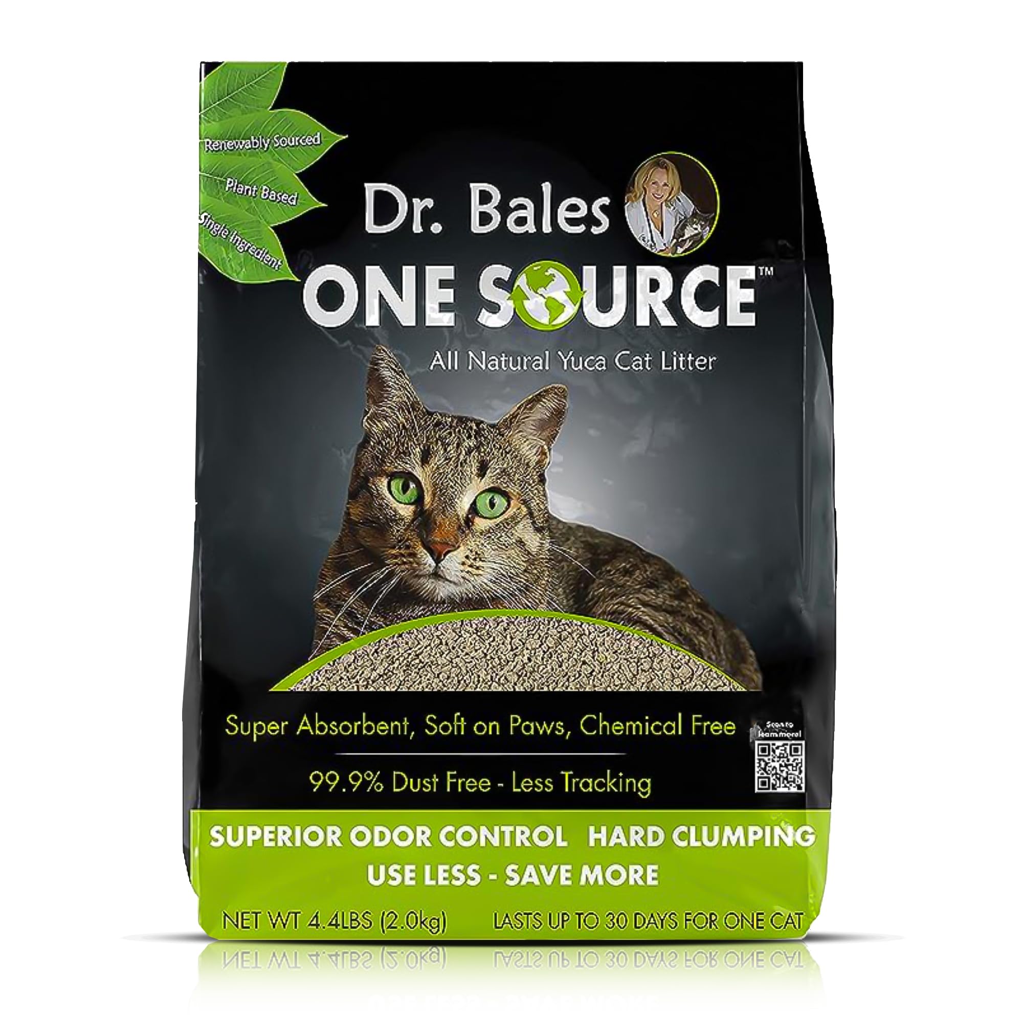 SPOT by Ethical Products – Dr Bales One Source 100% Natural Cat Litter from Yuca Root/Cassava - 2X Long Lasting - Dust Free, Odor Controlling Premium Clumping Cat Litter - 4.4lbs - Small (34002)