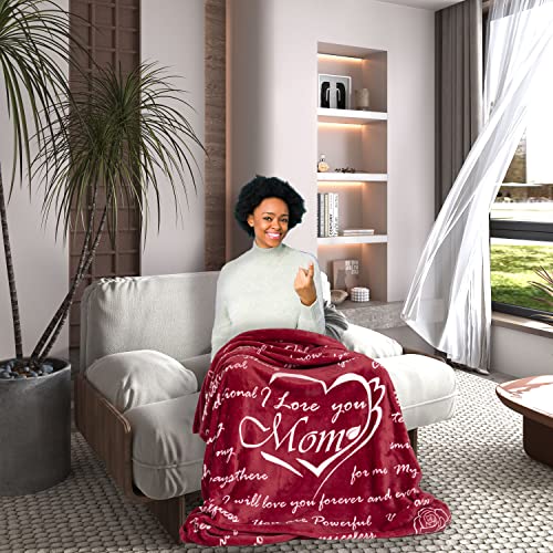 LONGTM Mom Blanket, Mom Gifts, Mom Birthday Gift, Valentine's Day Gift, from Daughter or Son, Warm Soft Throw Blanket 65β x 50β (Red)